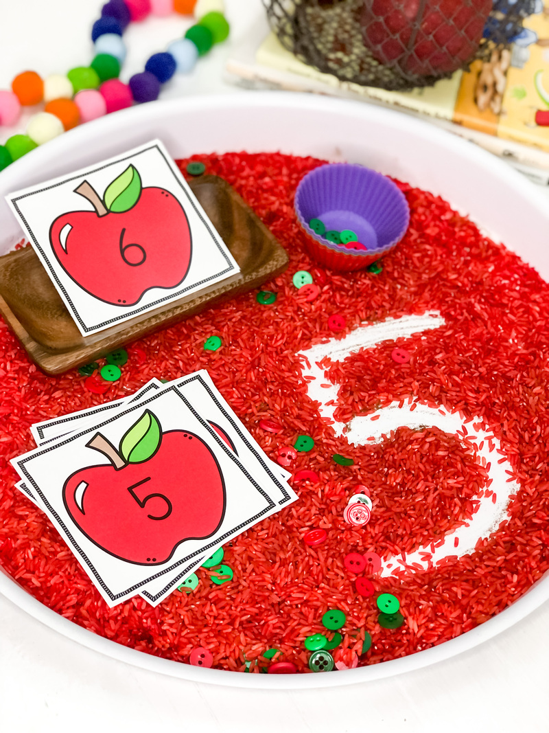 Apple Themed Number Writing Tray
